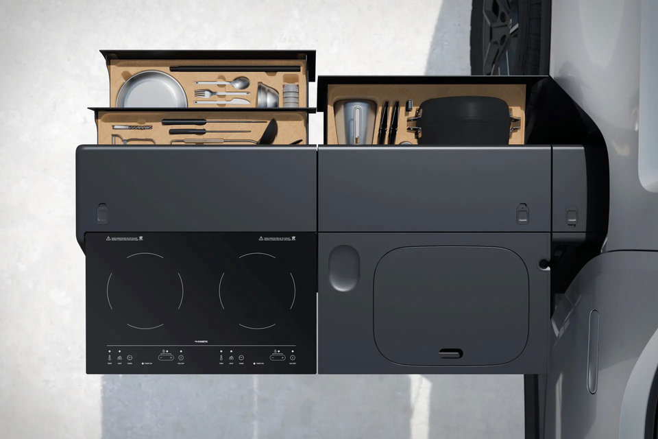 Rivian R1T Camp Kitchen x Snow Peak Package | Uncrate