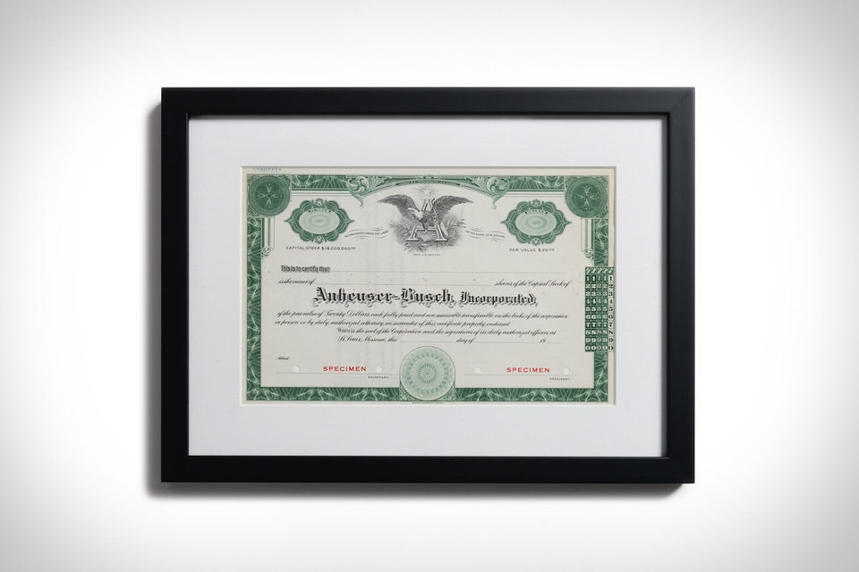 Anheuser-Busch Framed Stock Certificate | Uncrate Anheuser-Busch Framed Stock Certificate | Uncrate