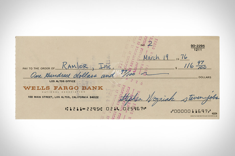 Steve Jobs & Steve Wozniak Signed Apple Check | Uncrate