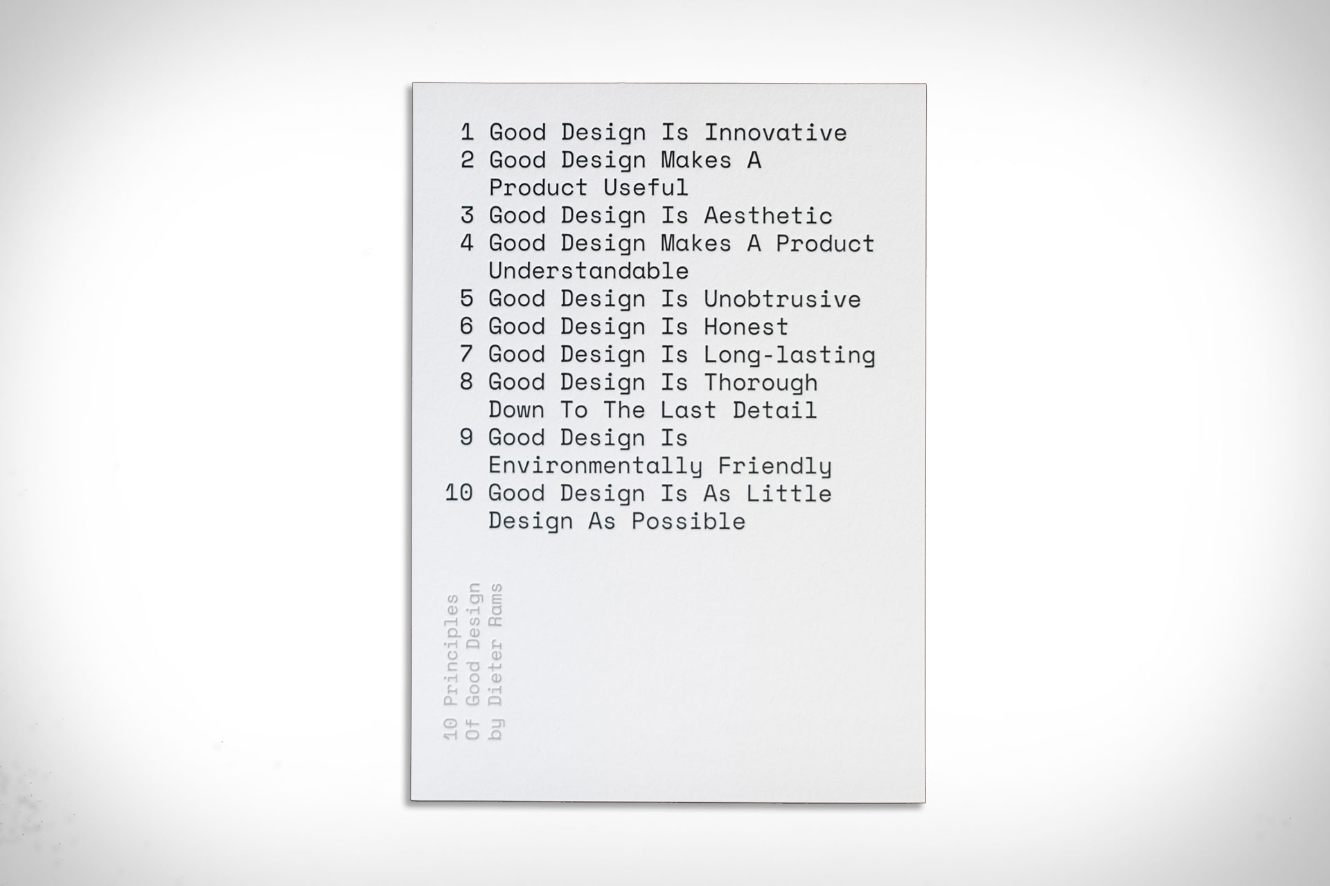 Dieter Rams 10 Principles of Good Design Letterpress Print | Uncrate