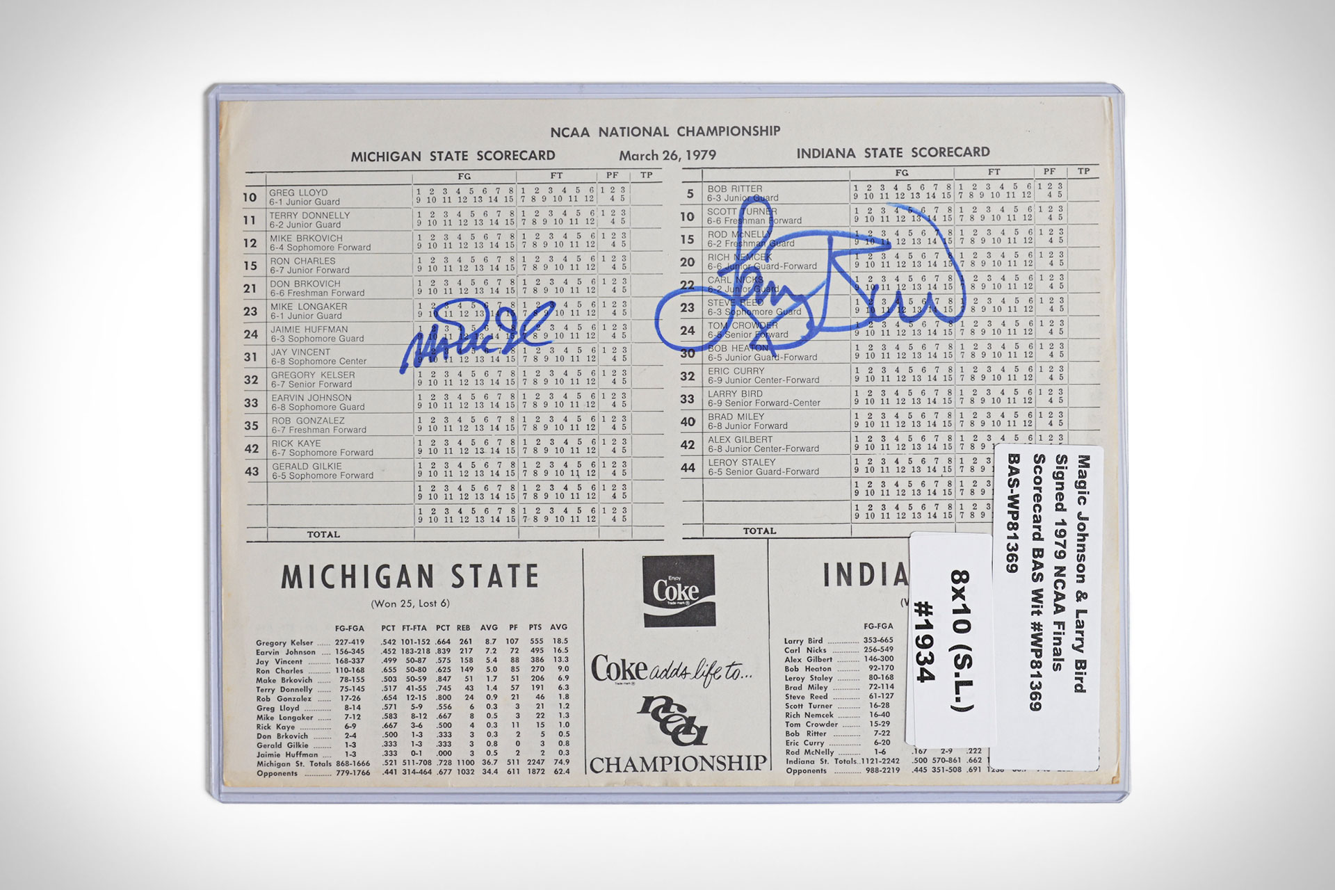 1979 NCAA Finals Bird & Johnson Signed Scorecard | Uncrate