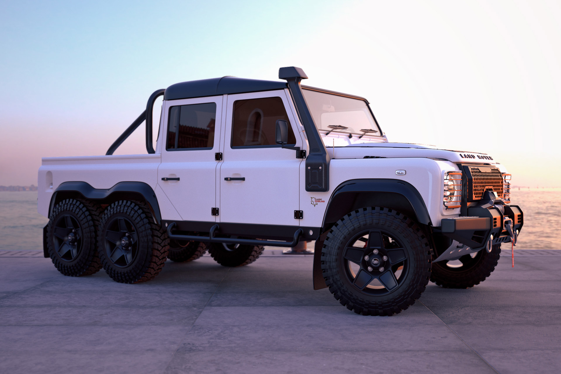Classic Overland White Rhino Land Rover Defender 6x6 | Uncrate