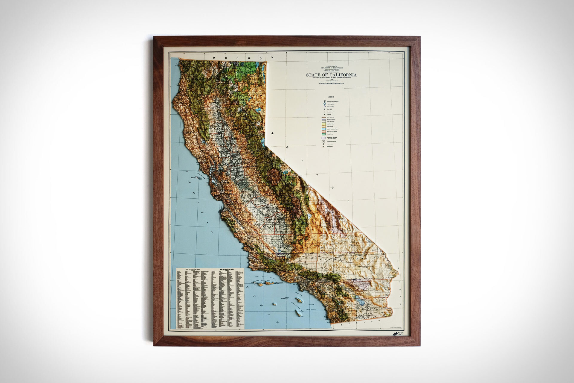 California 1944 3D Raised Relief Map | Uncrate